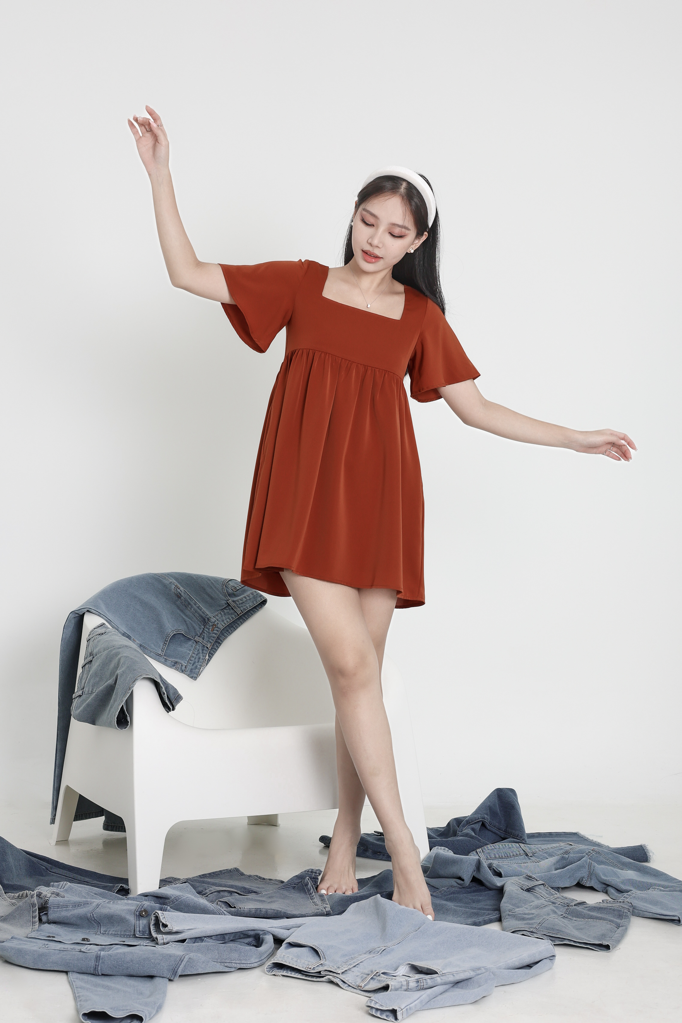 *TPZ* TIAVA BABYDOLL DRESS 2.0 IN BURNT TERRACOTA | TOPAZETTE