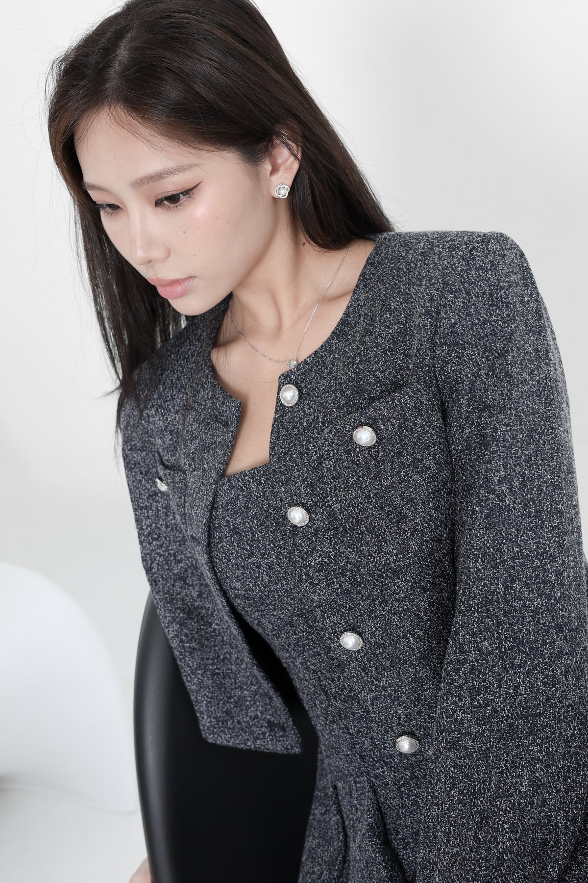 *TPZ* ICON PEARL TWEED BLAZER TOP IN DEEP NAVY | TOPAZETTE