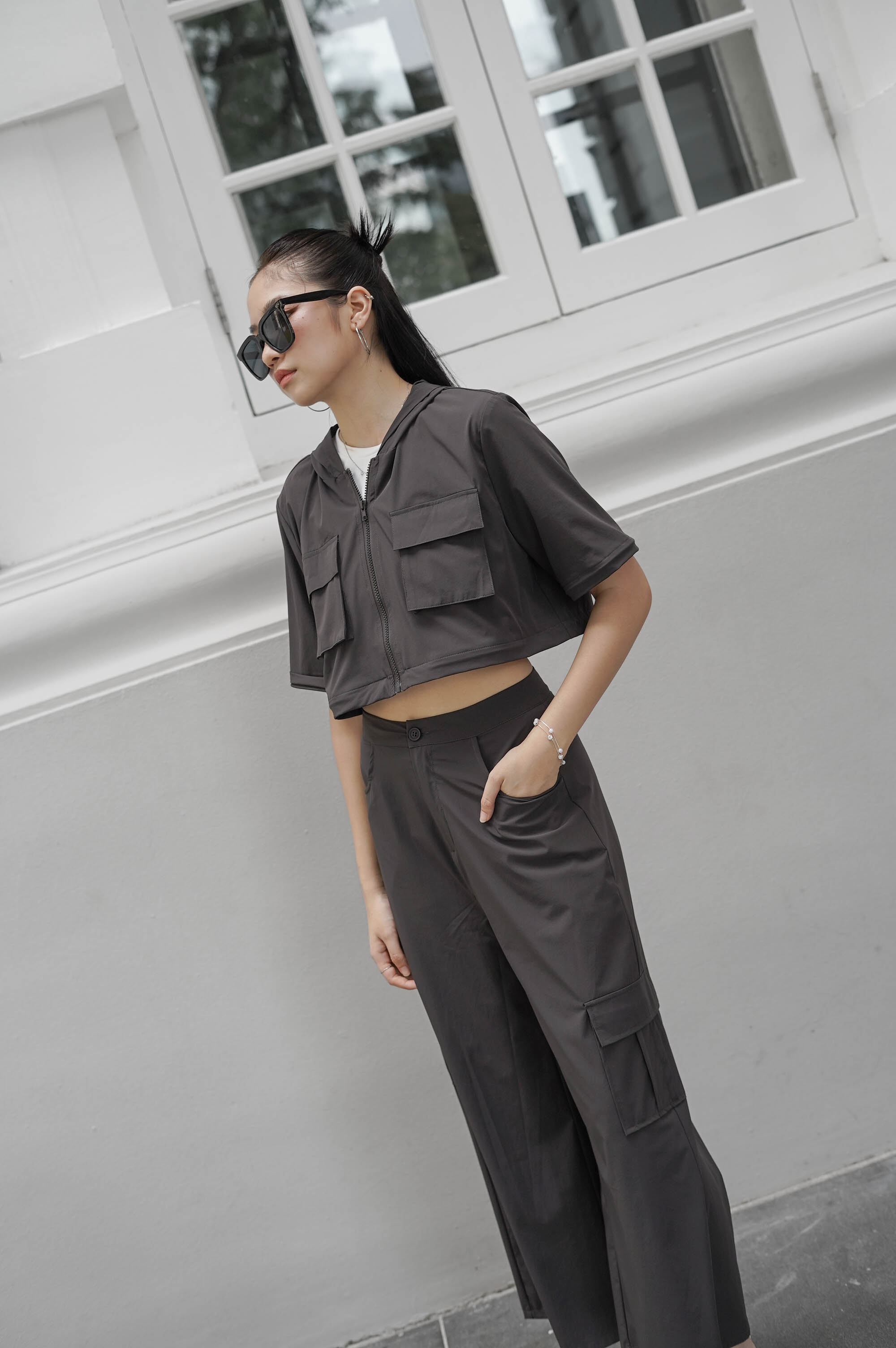 *TPZ* MODULAR CARGO PANTS IN GUNMETAL OAK | TOPAZETTE