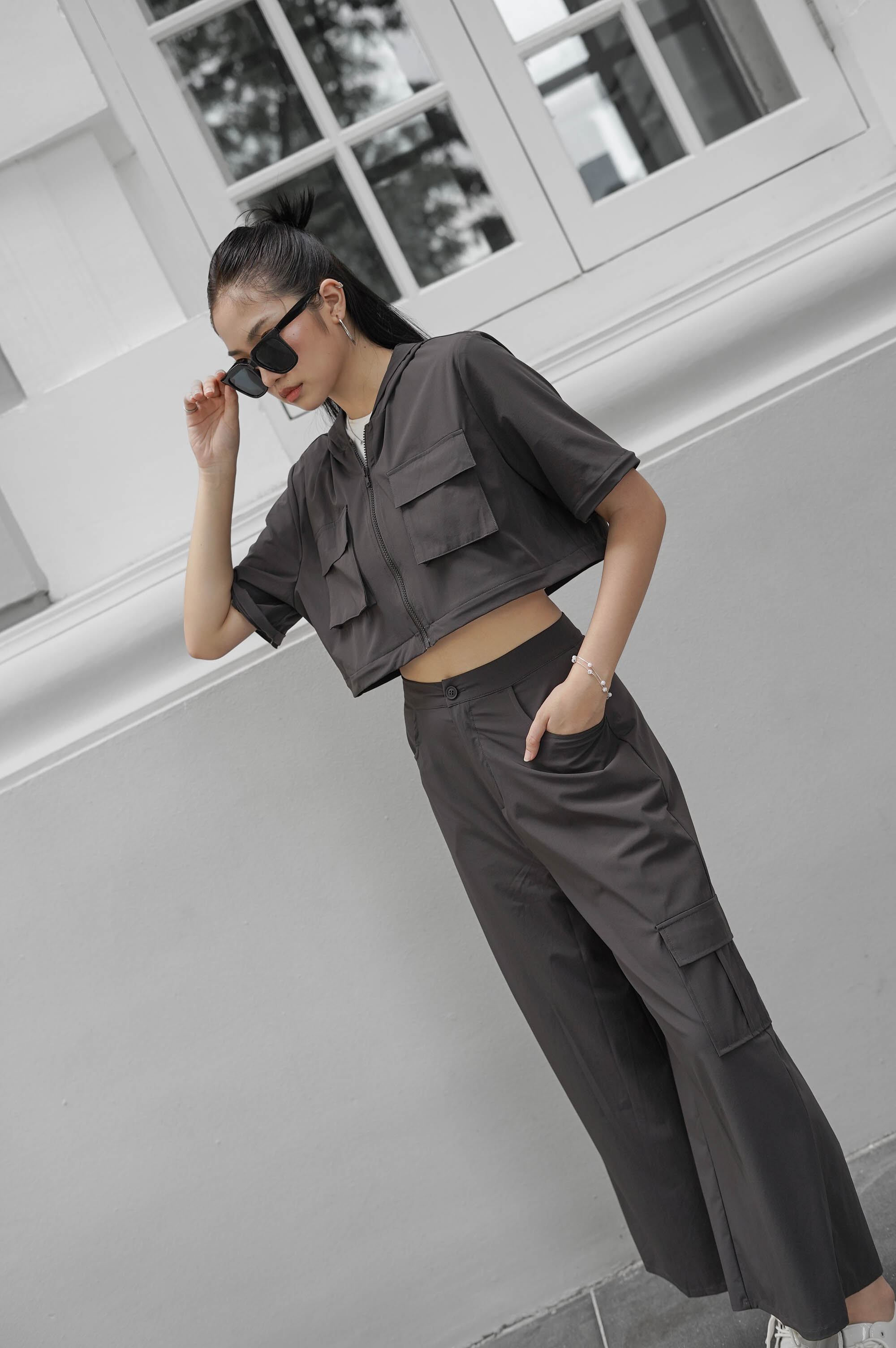 *TPZ* MODULAR CARGO PANTS IN GUNMETAL OAK | TOPAZETTE