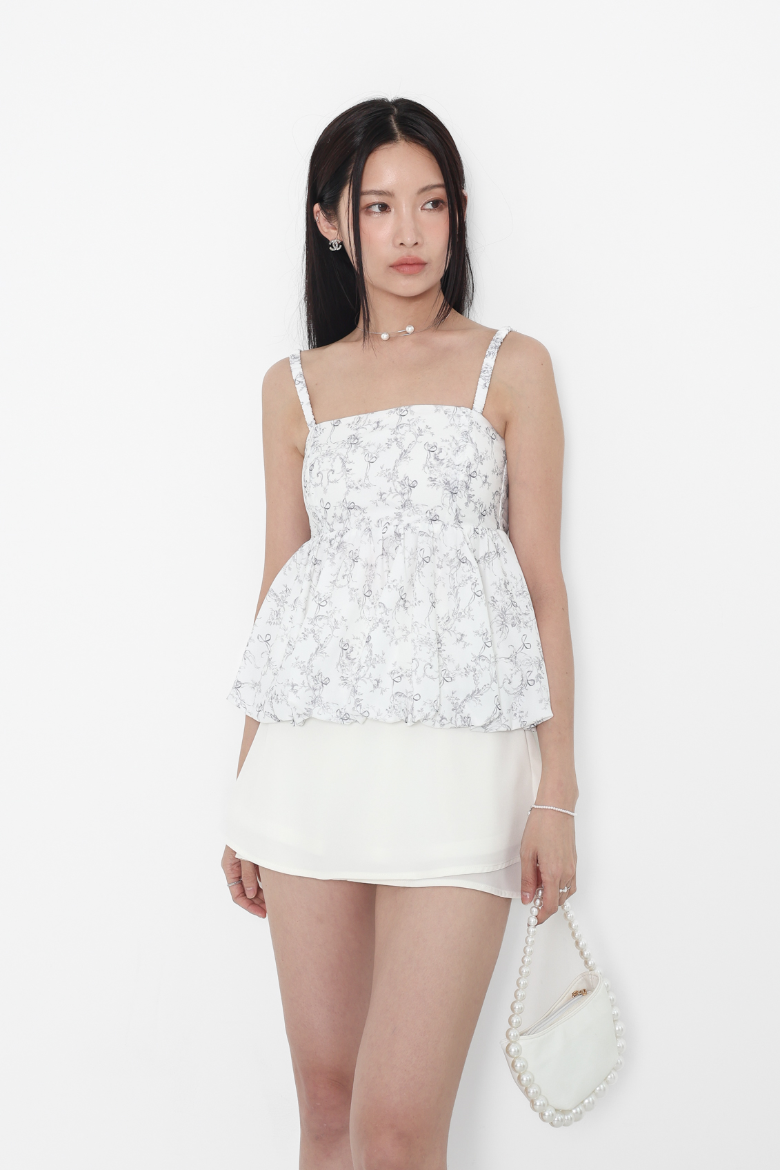 *TPZ* BUBBLE SCRUNCHIE TOP IN TOILE DE RIBBON IN GREY LAVENDE | TOPAZETTE