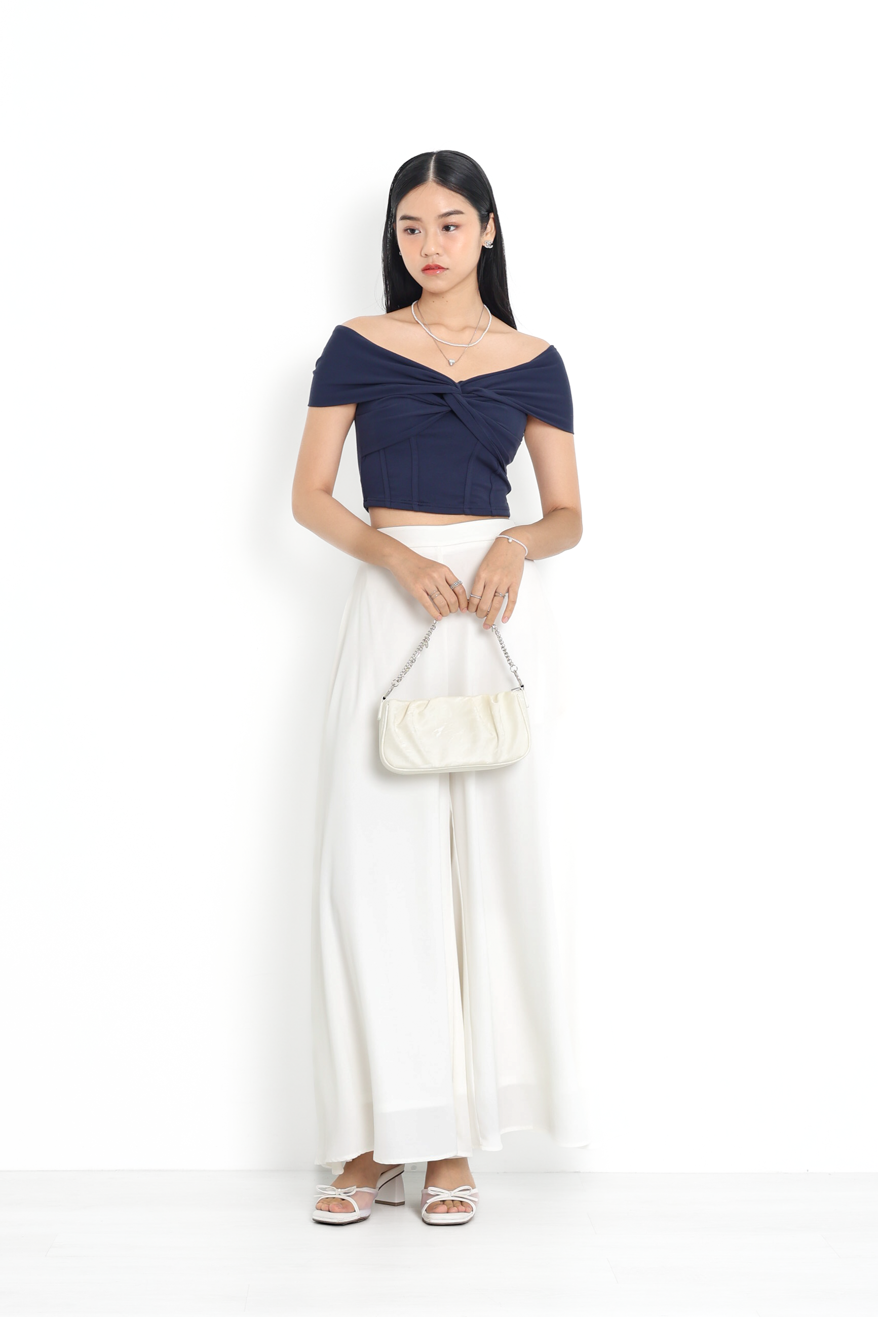 *TPZ* PERFECT OFF SHOULDER PANEL TOP IN MIDNIGHT NAVY | TOPAZETTE