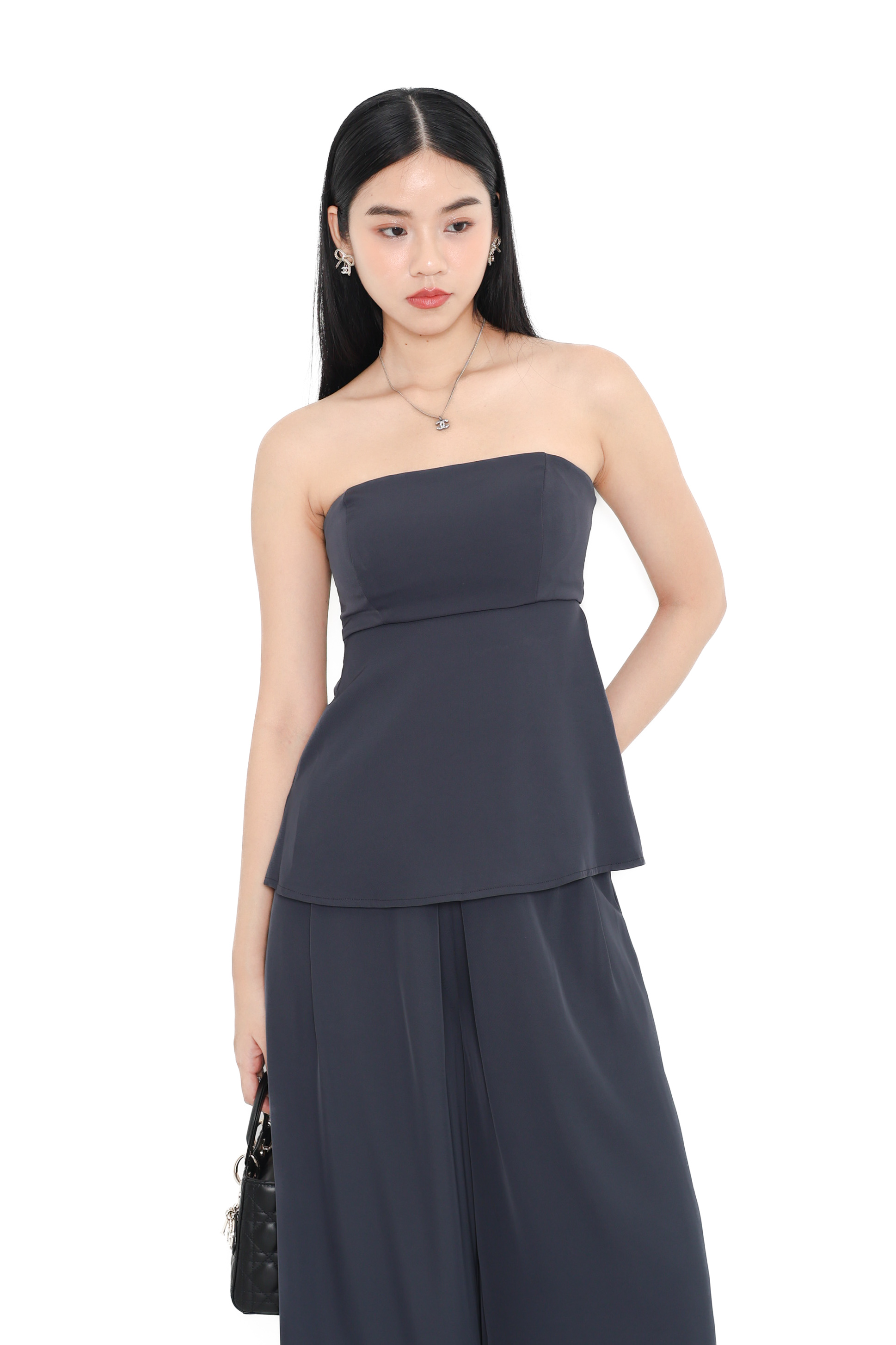 *TPZ* GETAWAY FAIRY OPEN BACK FLOWY TOP IN GUNMETAL BLUE | TOPAZETTE