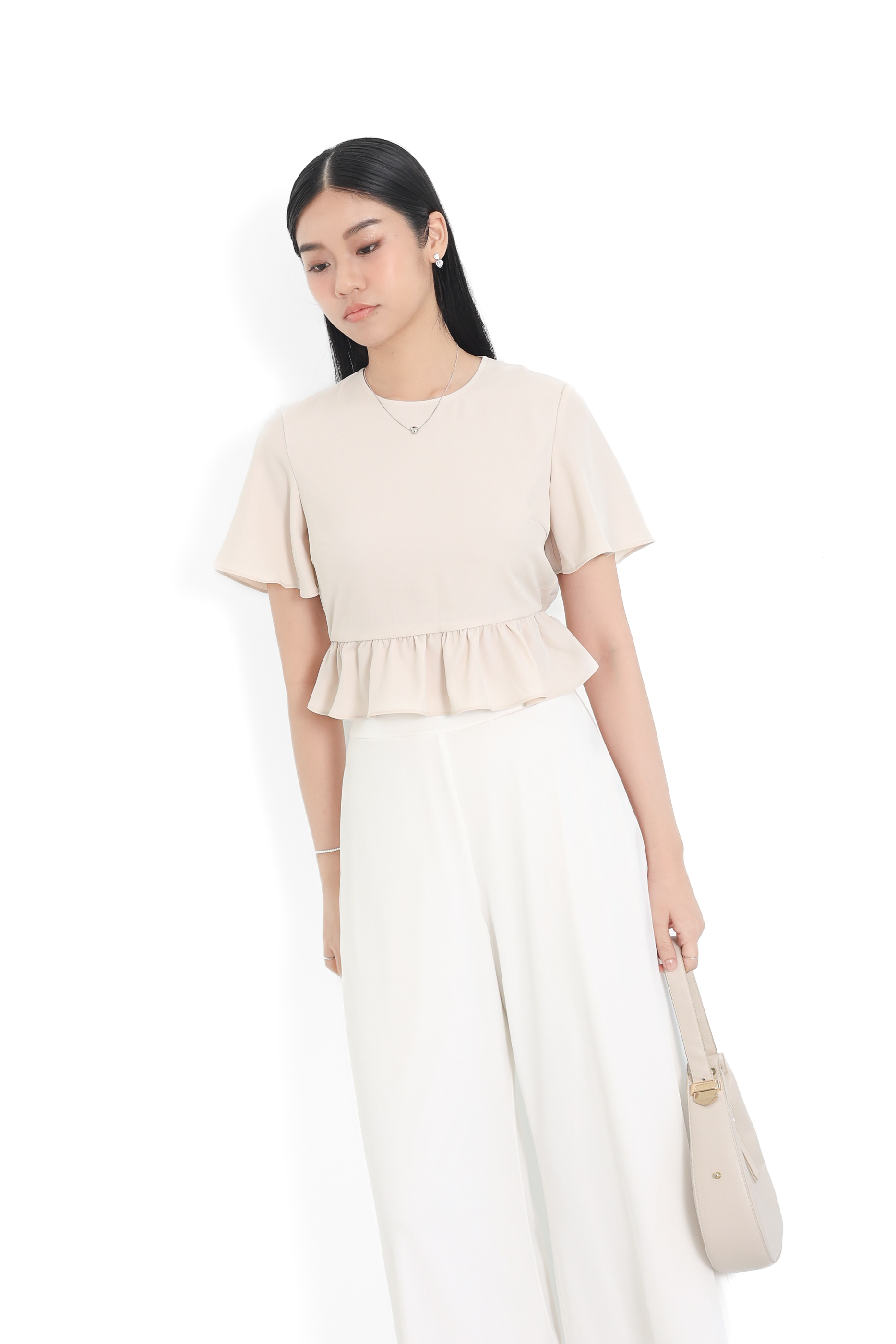 *TPZ* THEA BABYDOLL FLUTTER TOP IN IVORY PEARL | TOPAZETTE