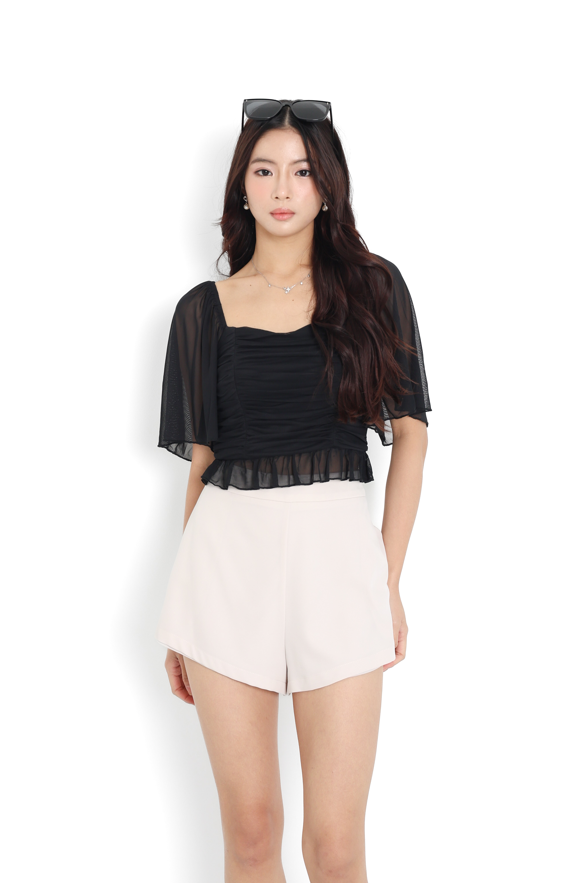 *TPZ LUXE MESH* DESTINY FLUTTER SLEEVES TOP IN BLACK | TOPAZETTE